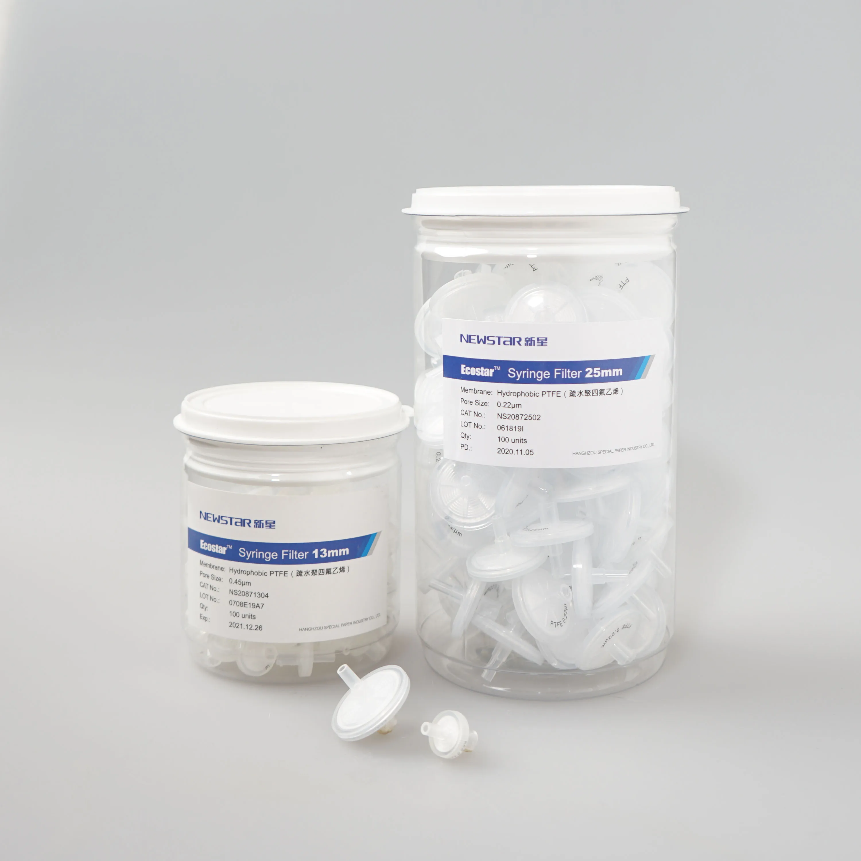 NEWSTAR Hydrophilic PTFE Syringe Filters - 0.22um & 0.45um