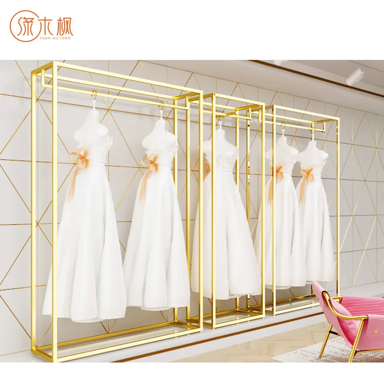 Retail Custom Gold Luxury Garment Racks Golden Clothes Display Stand ...