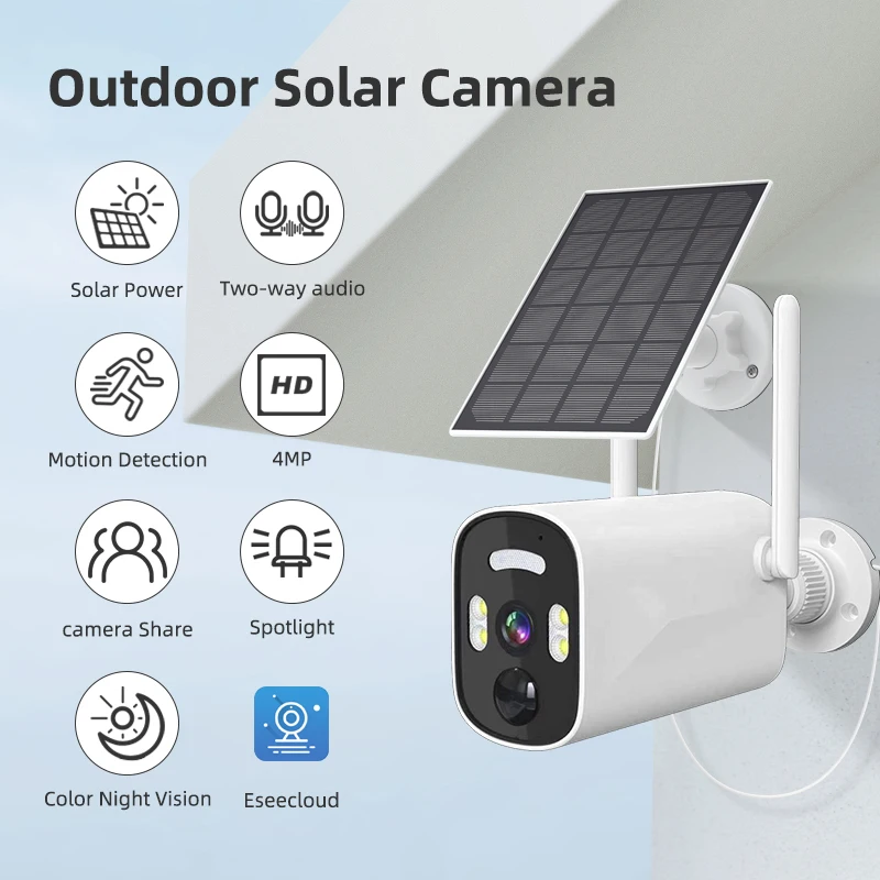 4MP Battery Powered Solar Outdoor Surveillance Camera System Security ...
