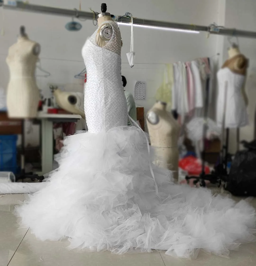 Sexy Backless Multilayer Lace Trailing Gowns Bridal Dresses Wedding ...