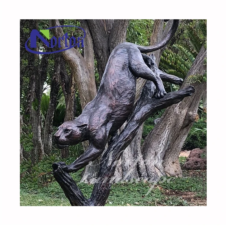 Modern Life Size Copper Bronze Brass Animal Gold Leopard And Tree Trunk ...