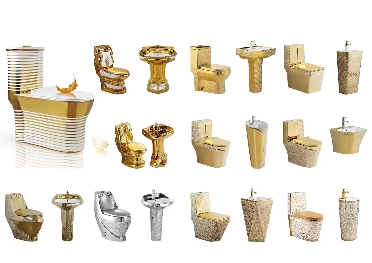 Gold Ceramic Toilet - Modern S-Trap Design for Bathrooms