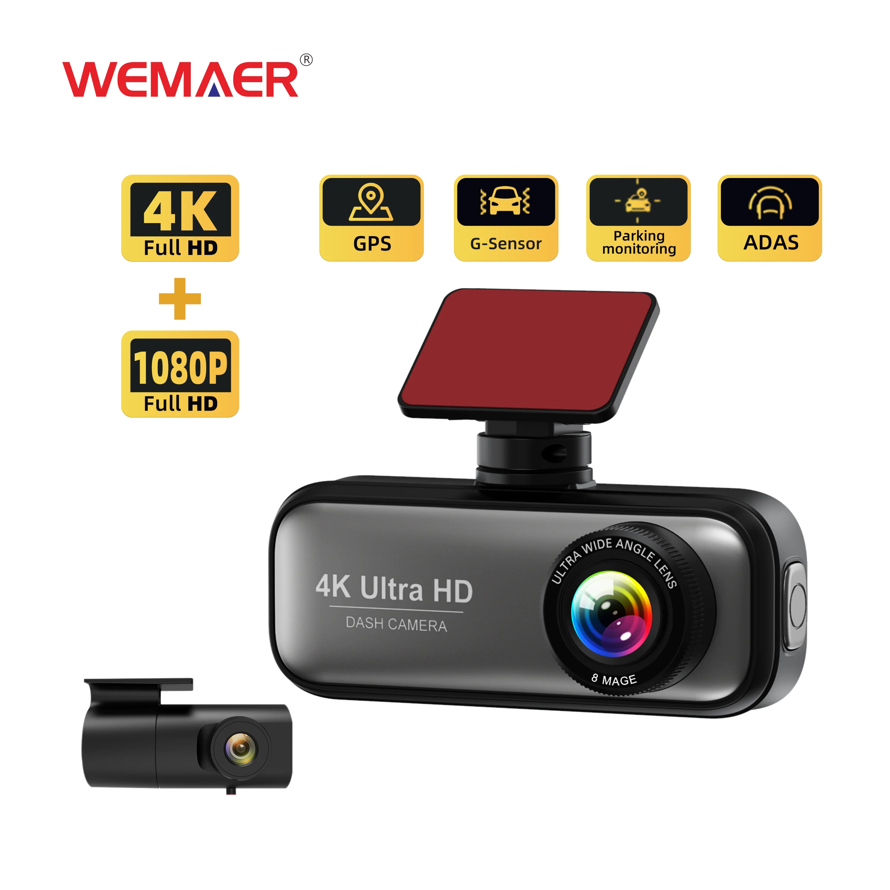 cámara para el salpicadero de 4K 2 canales con WiFi y GPS, delantera ...