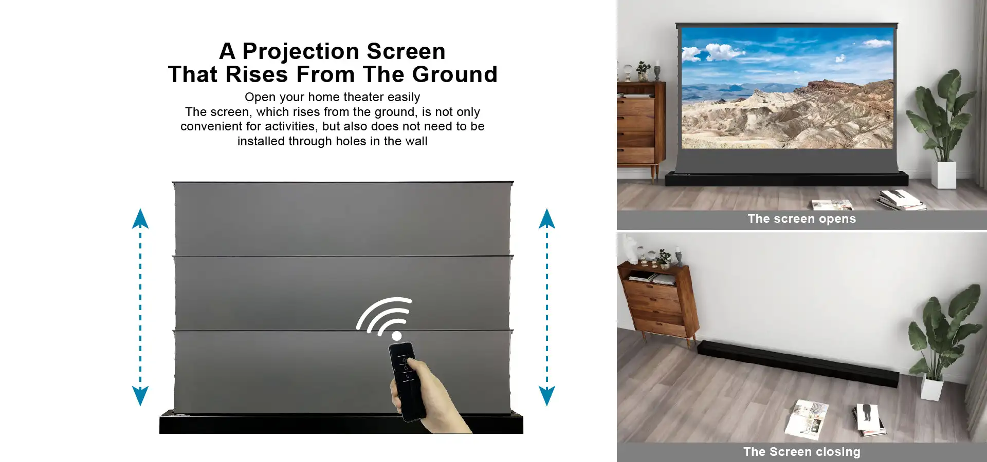 Motorized ALR Floor Rising Projector Screen 150 Inch for Home Theater