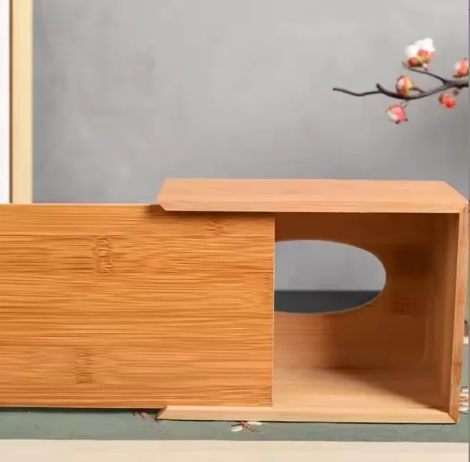 Bamboo And Wood Pull-out Tissue Box Pull-up Cover Family Dining Table ...