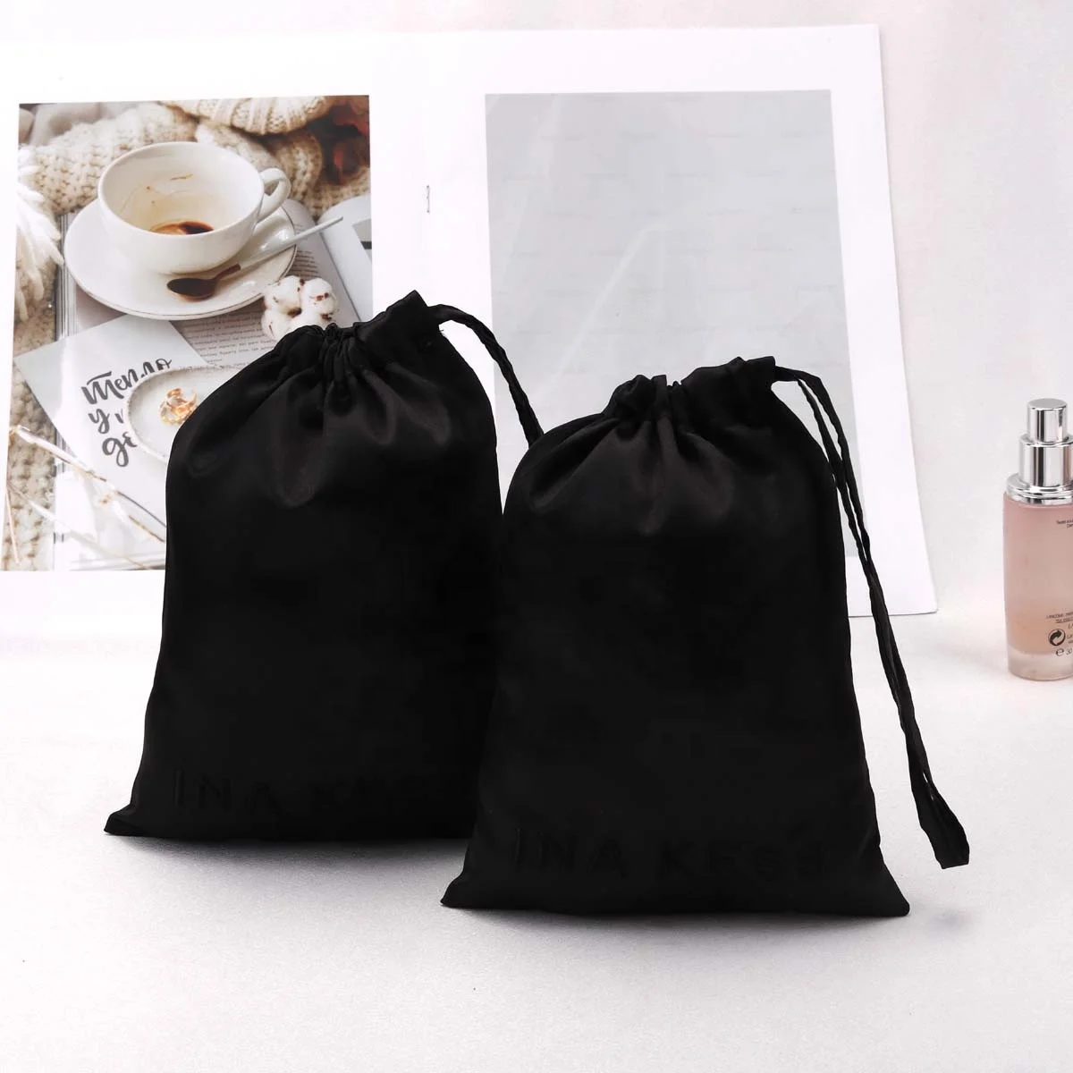 Supply Custom Embroidery Logo Single String Satin Perfume Cosmetic Bags ...