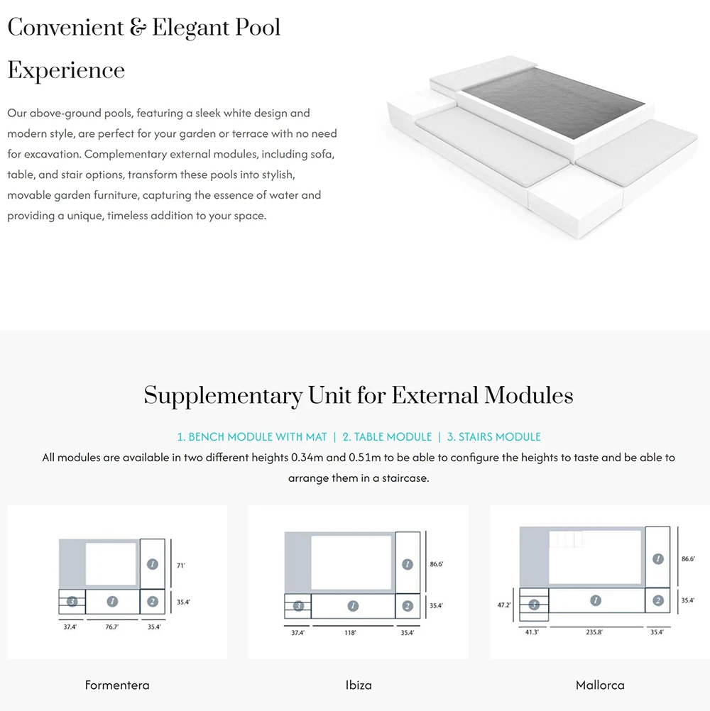 Resort Hotel Fiberglass Rectangular Swim Pool Kit for Garden Pool Design
