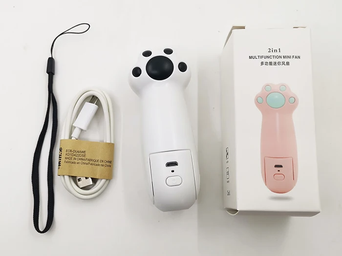 Mini Cat Paw Cute Handheld Folding Fan With Torch,Kawaii Cat Paw Usb ...