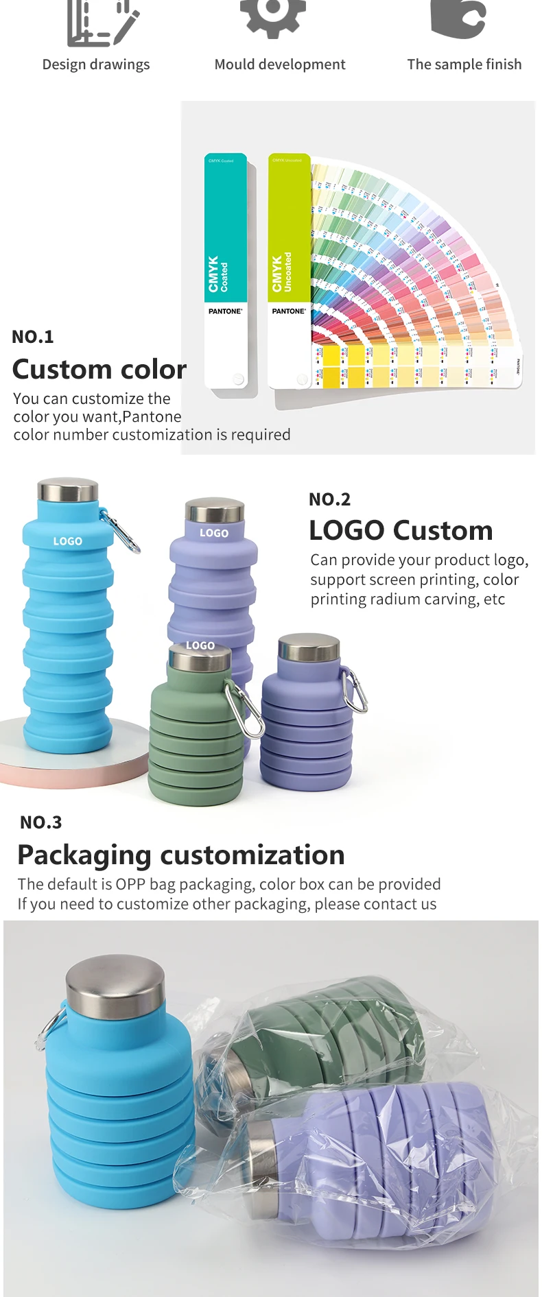 Reusable Bpa Free Silicone Foldable Water Bottles Travel Gym Leakproof Collapsible Sports Water ...