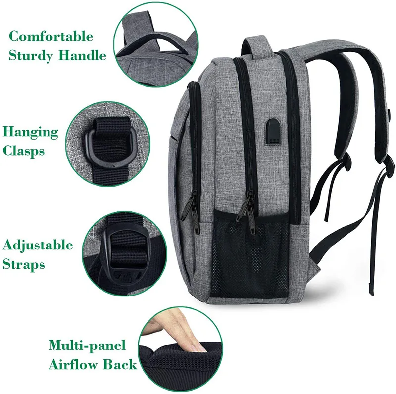 Large Capacity Multifunction USB Charger Backpack Office Computer Bag ...