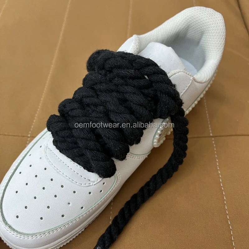 Customized Color 10mm Round Thick Cotton Rope Twisted Shoelaces For Low ...