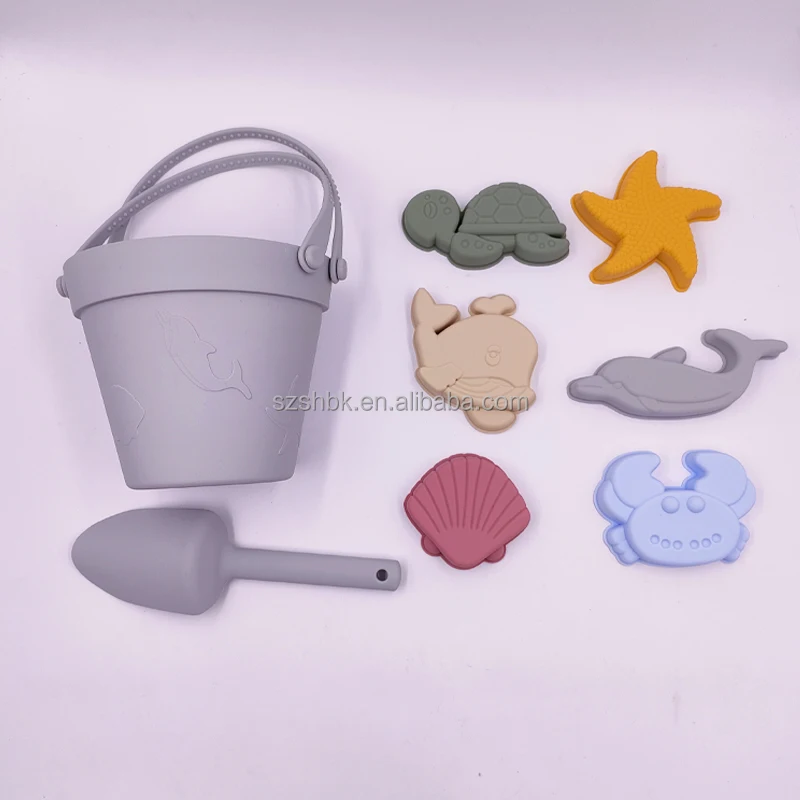 Custom Summer Sand Bucket Beach Baby Toys Animals 8pcs Silicone Beach ...