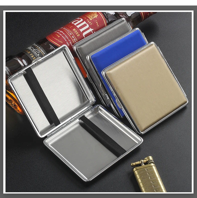 Cigarette Case 20cigarettes Reusable Metal PU Leather Cigarette Box Men ...