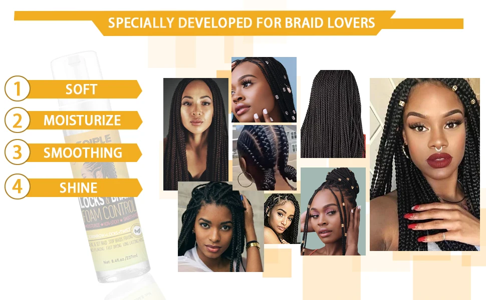 Custom Hair Setting Mousse for Braiding Sealer Box Braids Cornrows ...