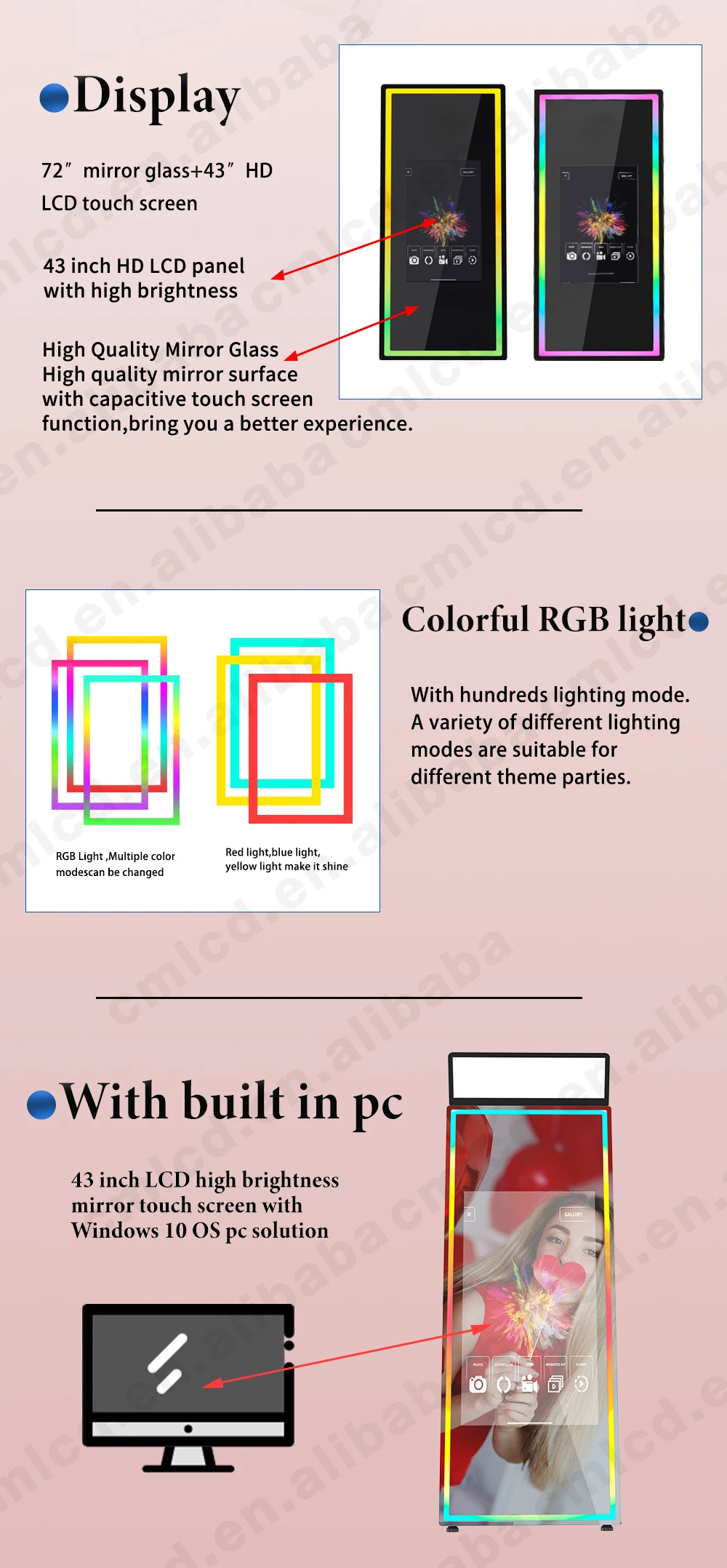 72" Full Length Mirror Photo Booth 42" Touch Screen Monitor Built-in ...