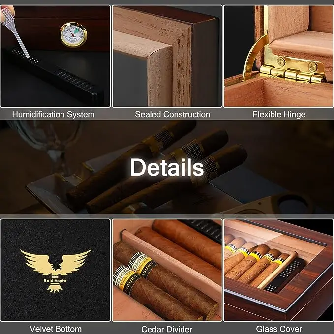 Handmade Cigar Humidor,Cedar Cigar Desktop Box With Humidifier And ...