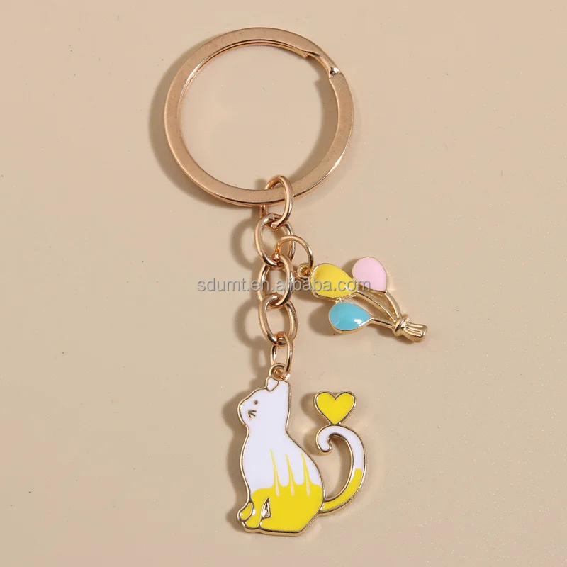 Cute Keychain Cat Heart Balloon Key Ring Enamel Key Chains Friendship ...