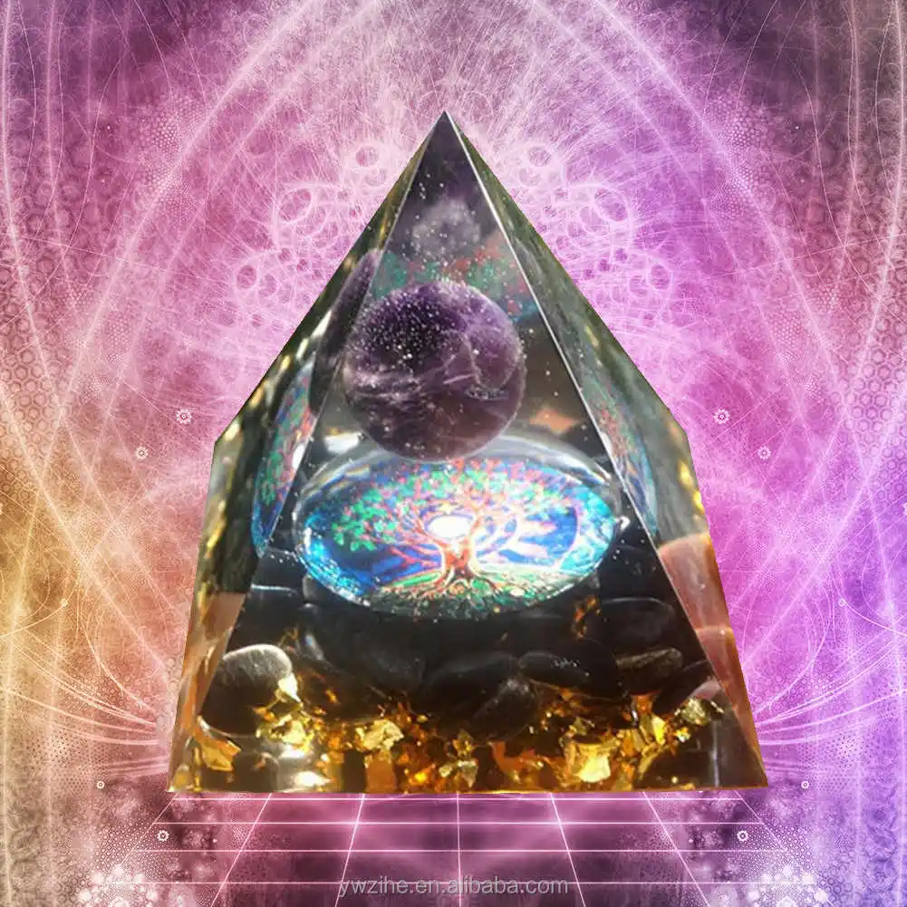 Natural Healing Crystal Energy Pyramid for Wealth & Luck