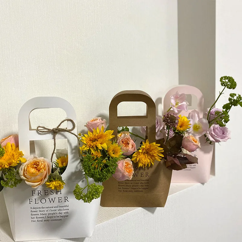 Kraft Paper Flowers Box Handbag Foldable Rose Florist Bouquet Gift ...