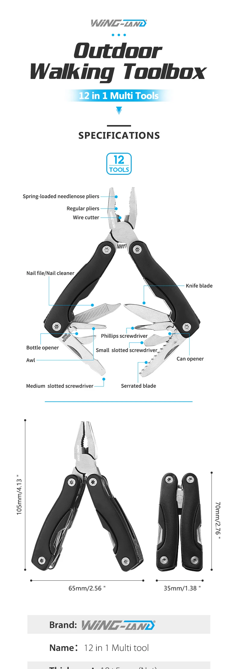 12in1 Folding Multifunction Pliers Stainless Steel Multi Tool Pocket ...