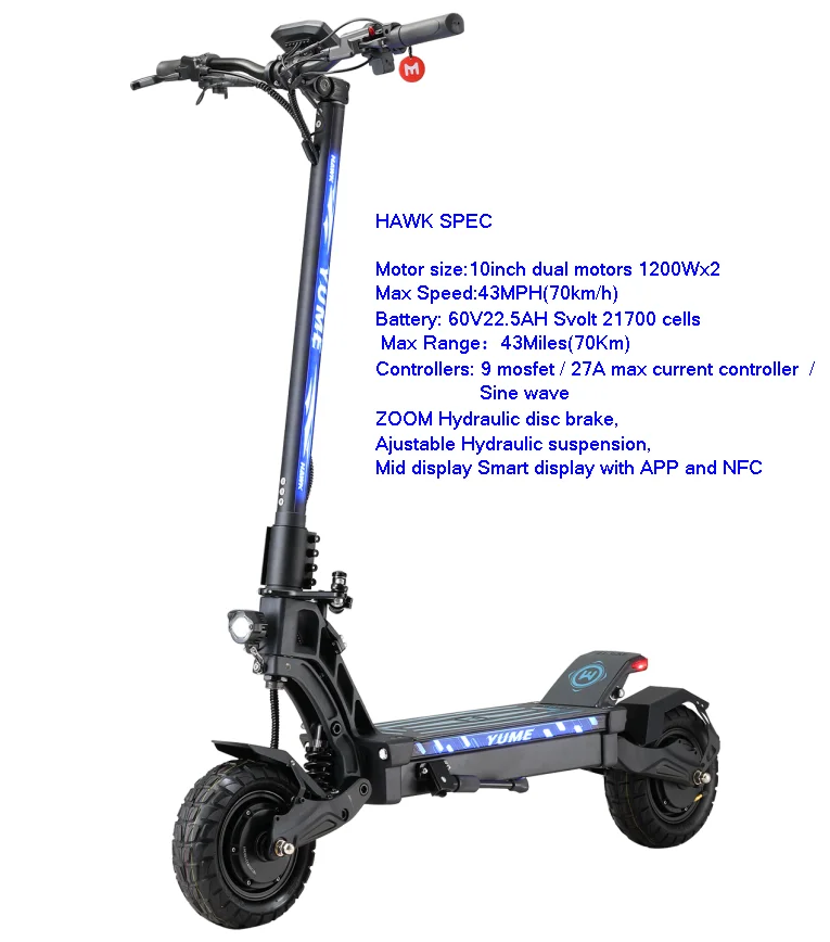 Yume Hawk New Arrival 60v2400w6000w Dual Motor Scooter Smart Display ...