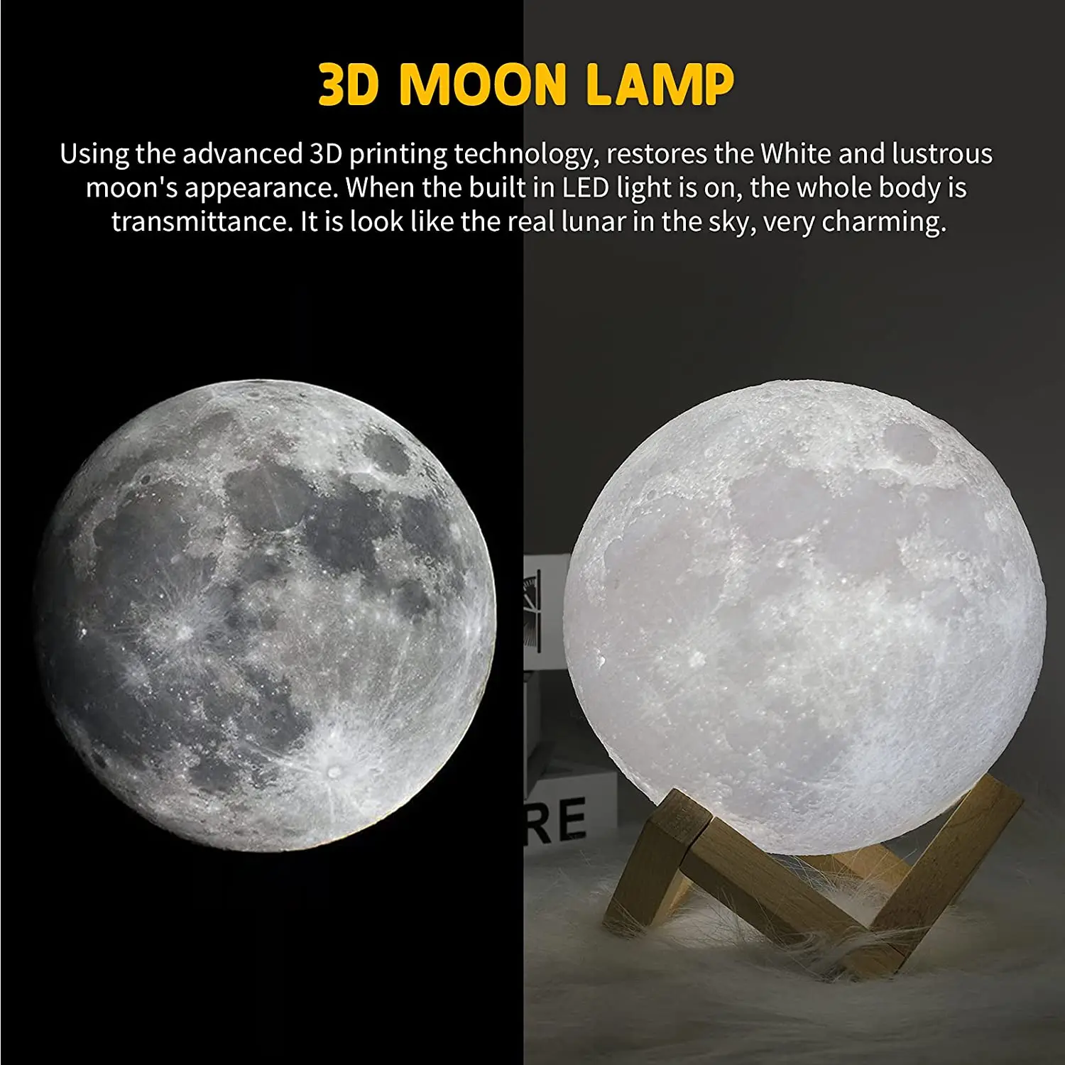 15cm 3d Printing Remote Controlled Dimmable Rechargeable Moon Light ...