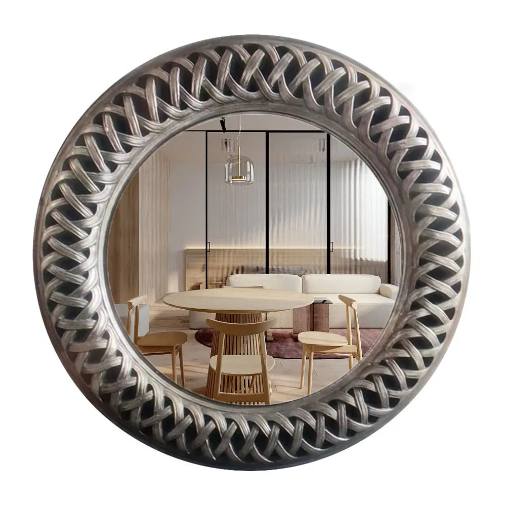 Wholesale Vintage Round PU Frame Wall Mirror for Bathroom