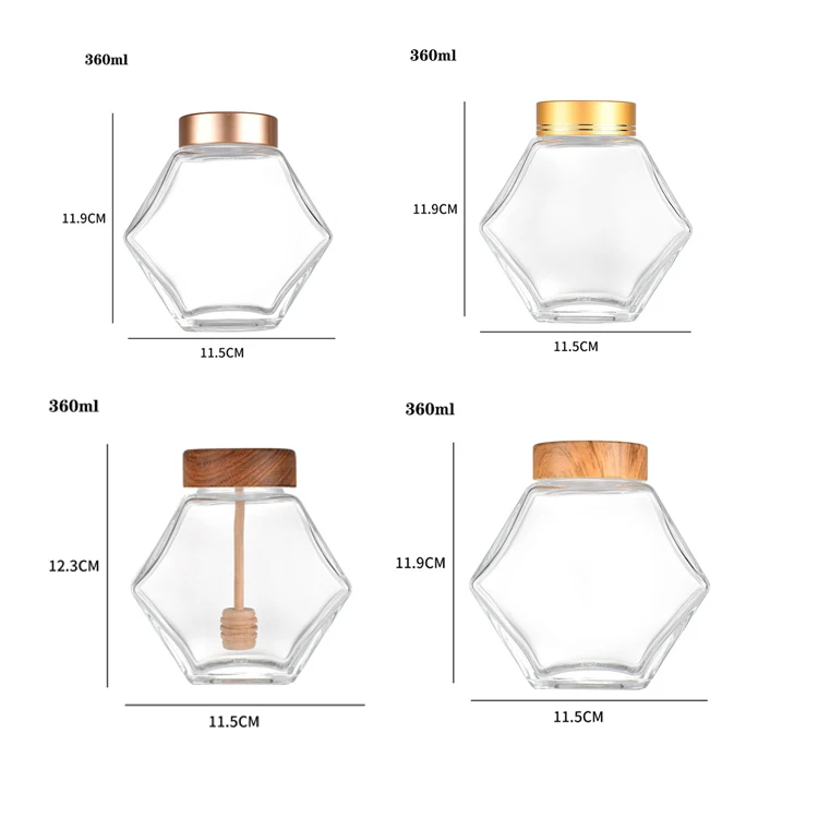 Clear Glass Jars Flat Hexagonal 180ml 360ml 720ml Food Storage Jars ...