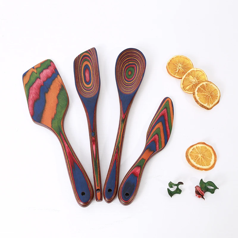 Island Bamboo Pakka Wood Spurtle Set 4 Piece Multi Use Rainbow Wooden ...