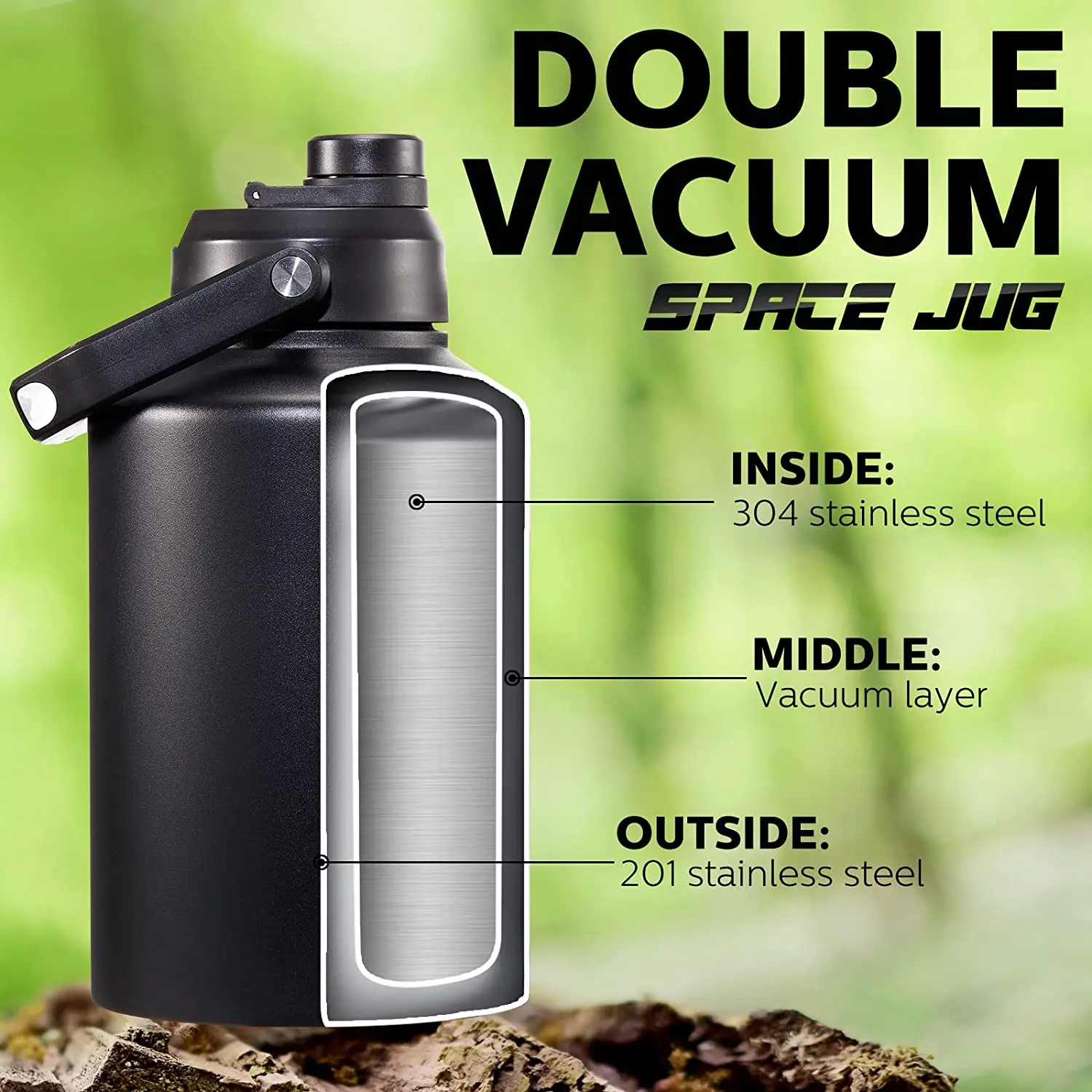128oz Insulated Water Jug One Gallon Vacuum Flask Bicycle Water Bottle ...