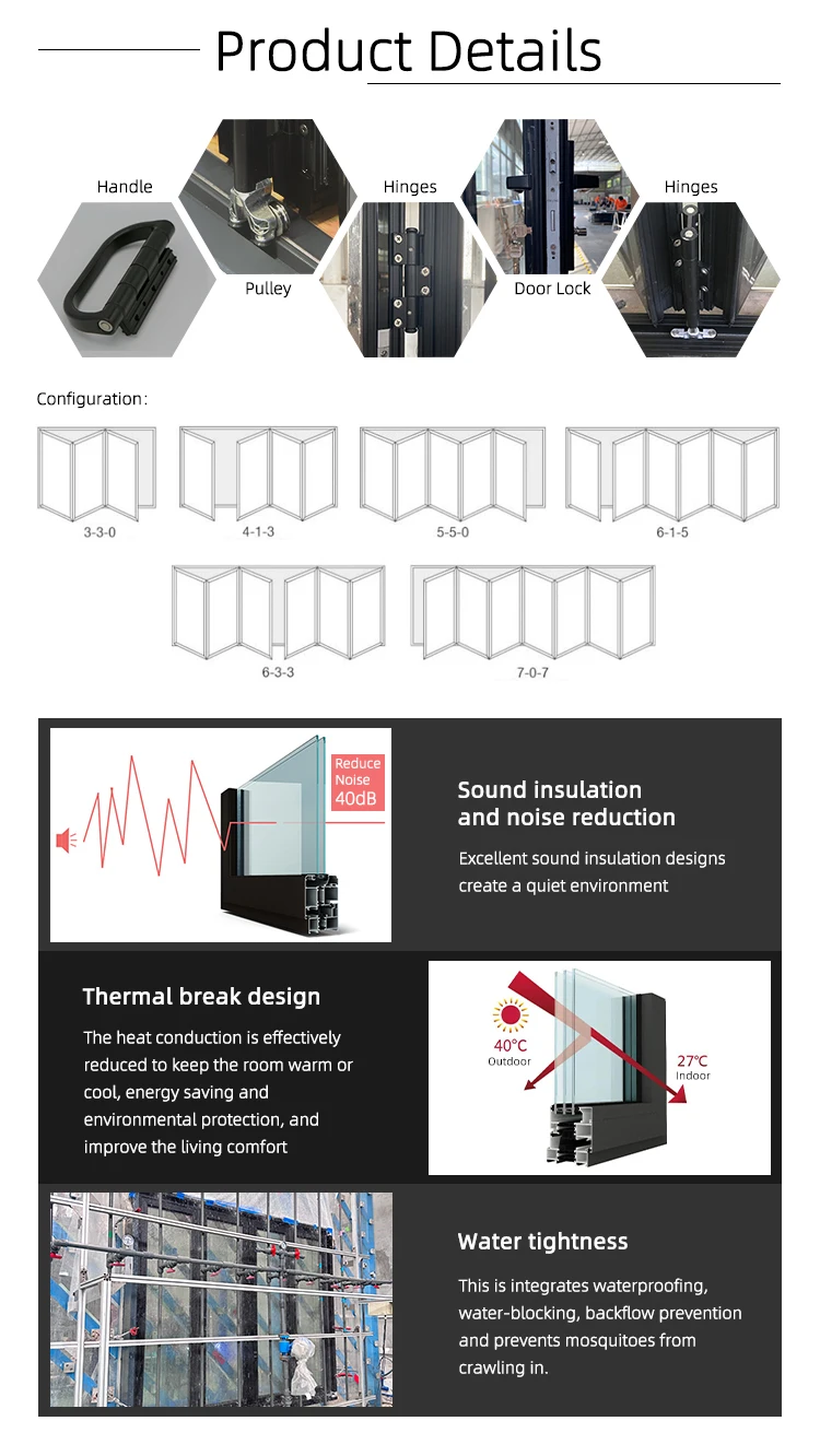 Modern Aluminum Bi-Folding Patio Door with Low-E Glass Double Glass ...