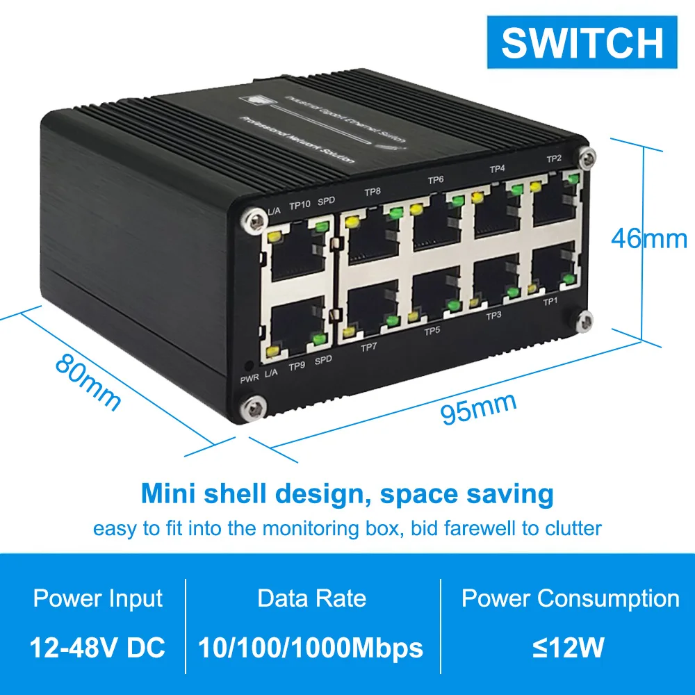 Industrial Mini Compact Ethernet Switch 10-port 10/100/1000t Network ...