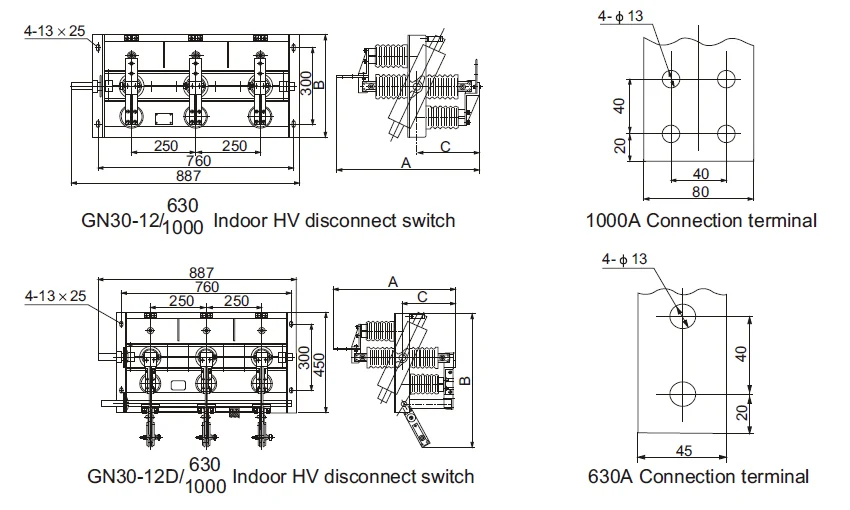 GN30-10/630 Type Indoor HV 3 Phase 7.2kv 12kv 400A Switch