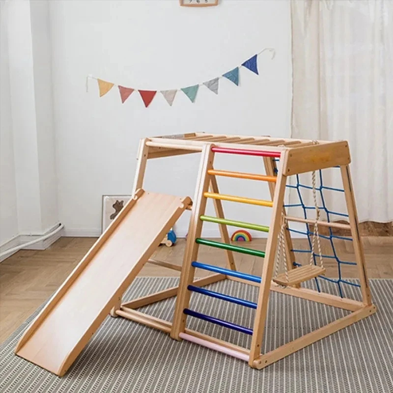 Wooden Rainbow Climbing Frame Indoor Playground For Kids Activity ...