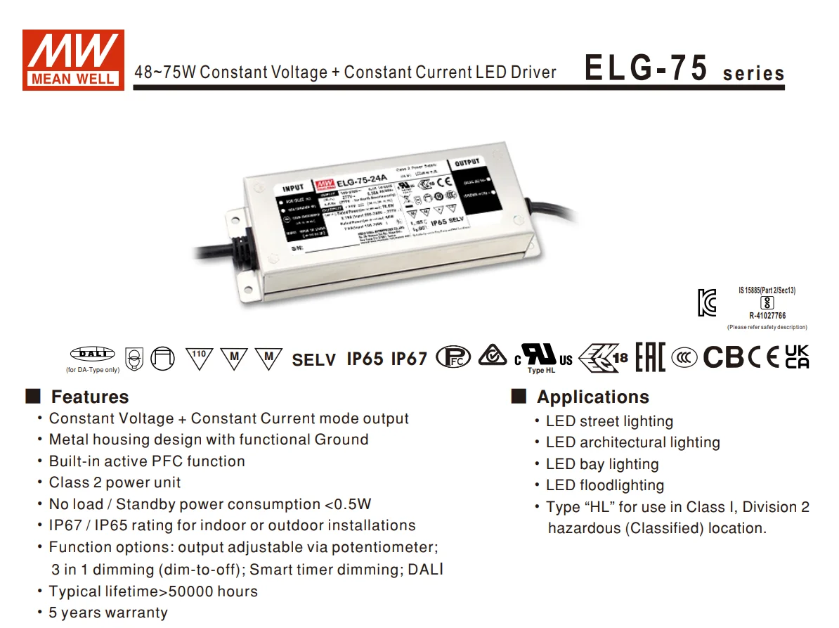 Mean Well ELG Series Dimmable LED Drivers - Efficient Power