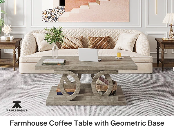 Tribesigns USA Warehouse Rustic Wood Coffee Table with Storage Shelf 2 ...