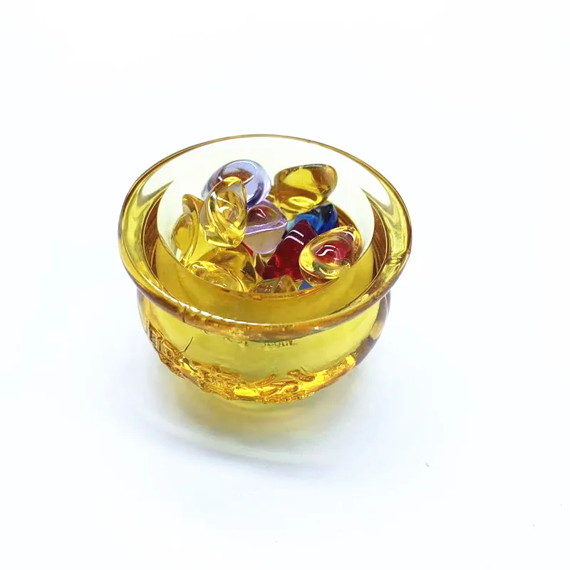 Handmade Crystal Glass Golden Treasure Basin with Yuan Bao Good Luck ...
