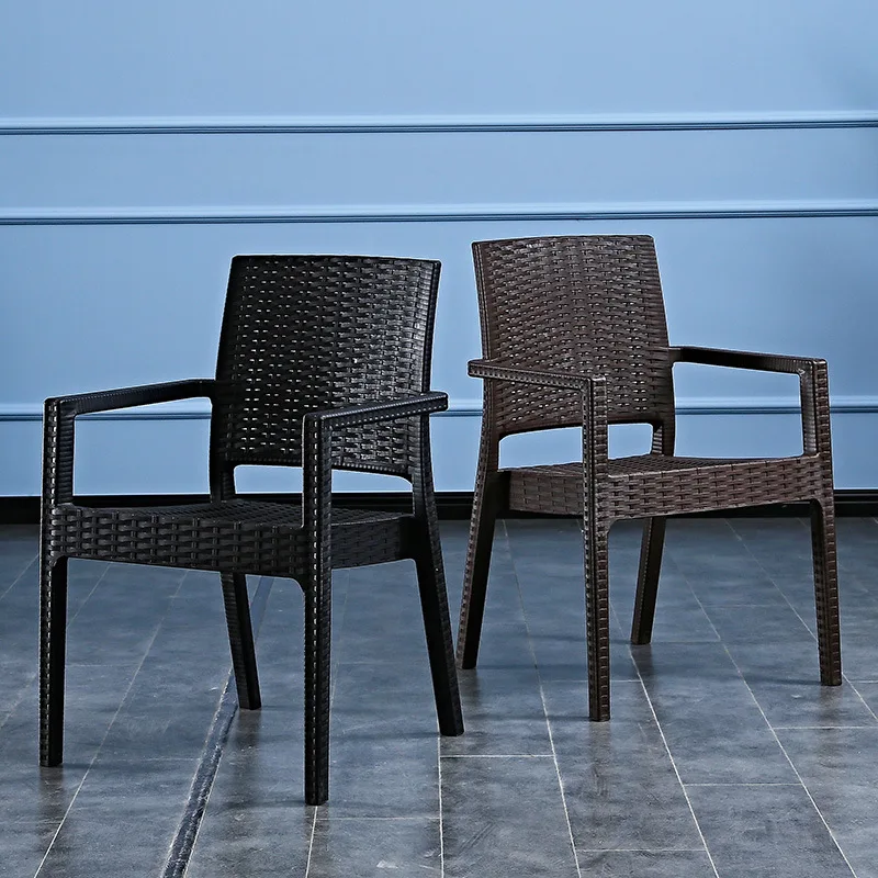 Outdoor Garden Molded Plastic Rattan Arm Chairs, PP Hollow Seat Big ...
