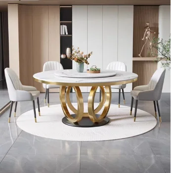 Luxury Kitchen Island Round Dining Table Living Room Furniture Gold ...