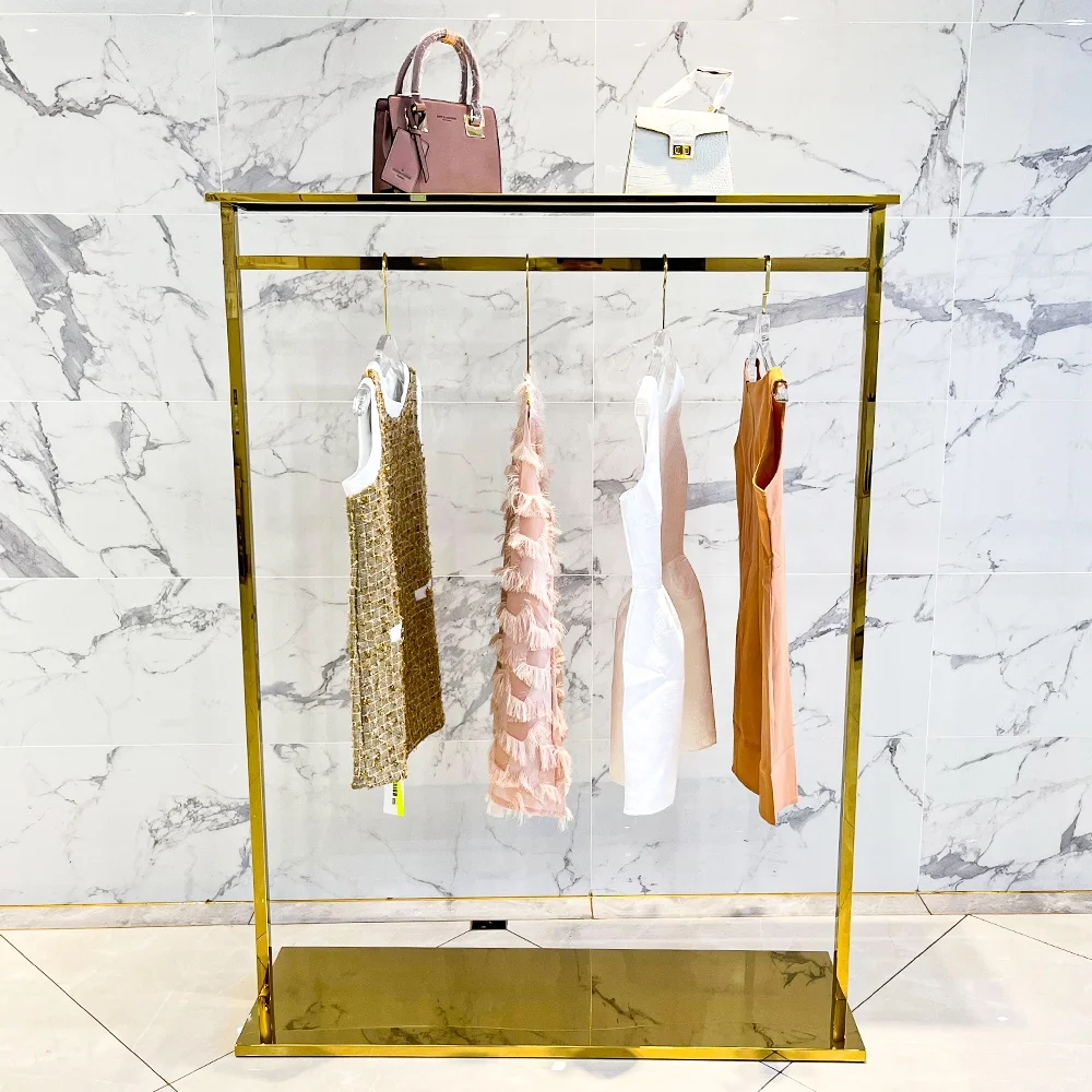 Boutique Gold Clothing Wall Rack Nesting Table Clothes Shelving Garment ...