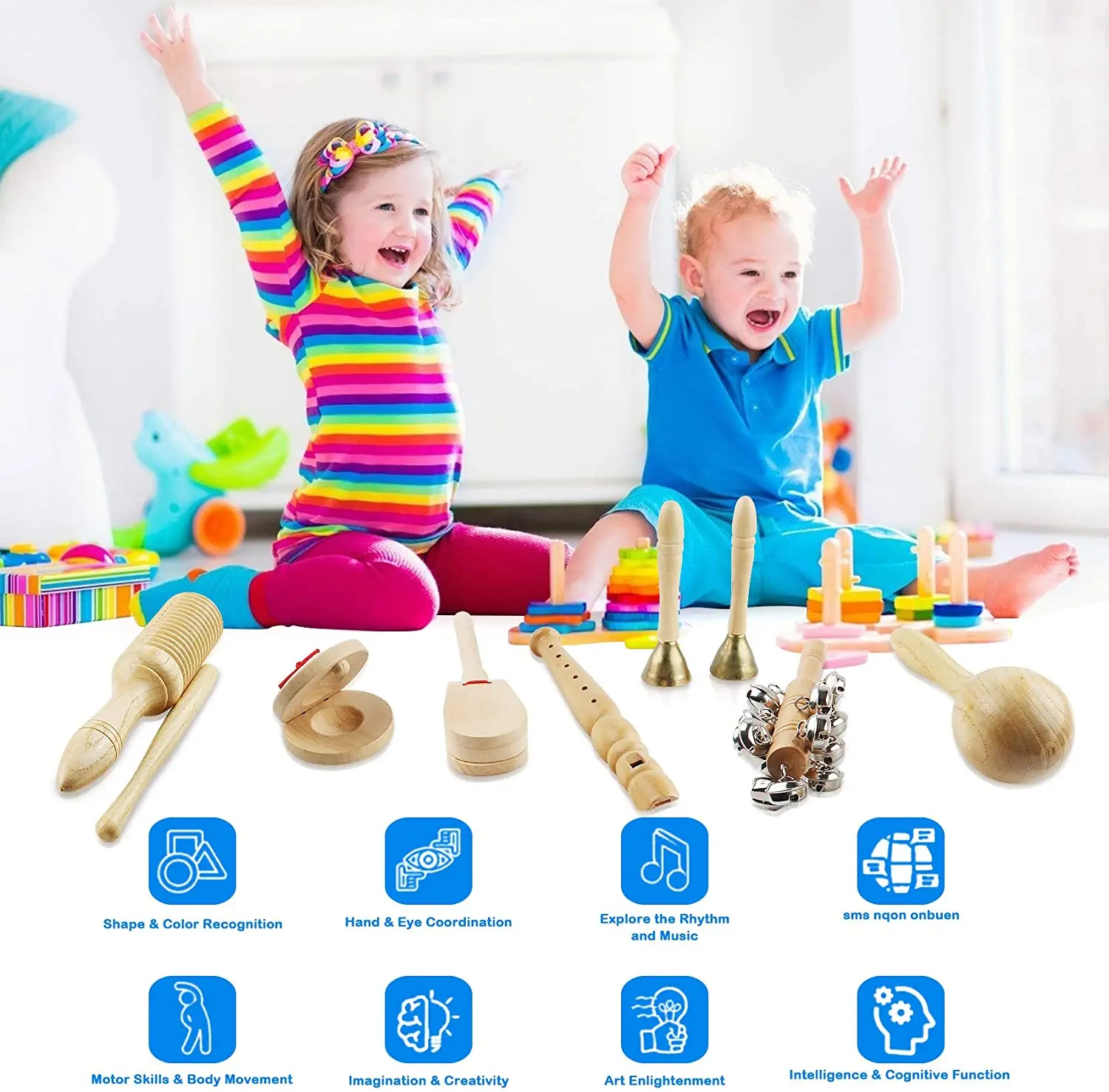 Natural Eco-friendly Wooden Children's Musical Toys Percussion ...