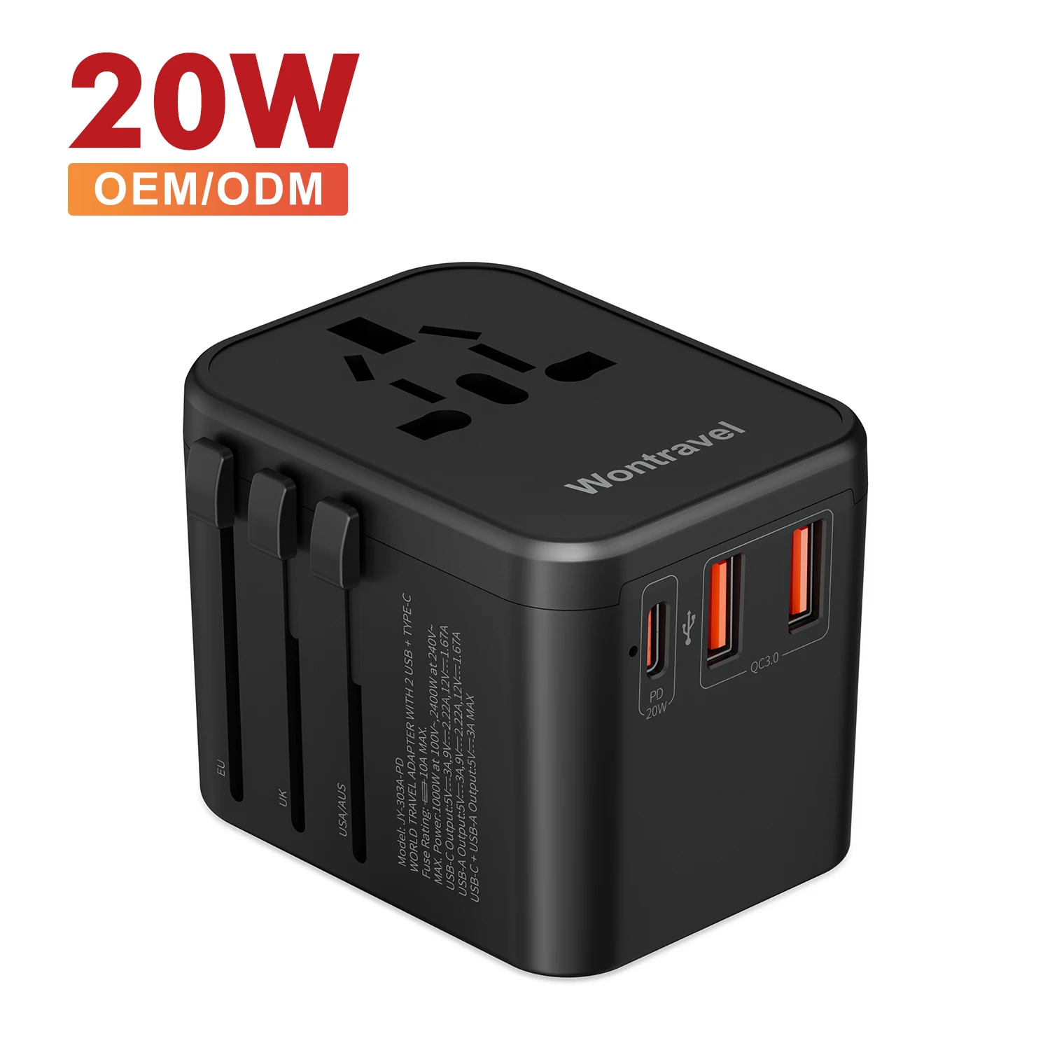 Wontravel 20w Pd Quick Charger Universal Travel Adaptor World Plug 3 ...
