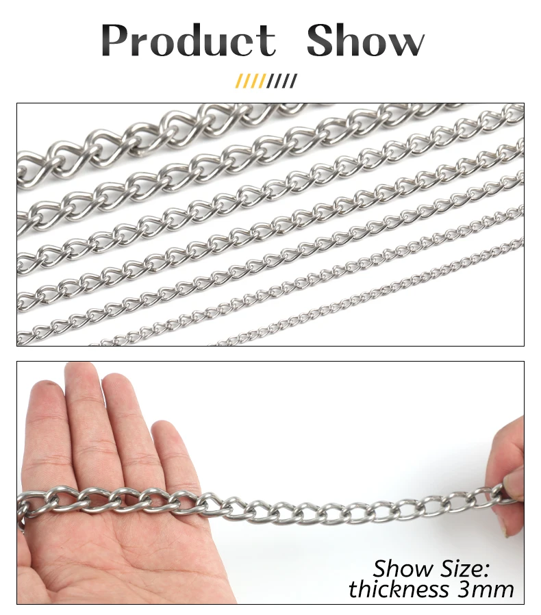 SUS304 Stainless Steel Twisted Link Chain Stainless Steel Welded Dog Pet Chain Link 1.2mm/1.5mm ...