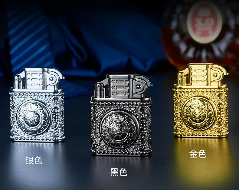 Jiaxin Vintage Metal Lighter Lucky Wheel Rotating Gas Lighter Windproof ...