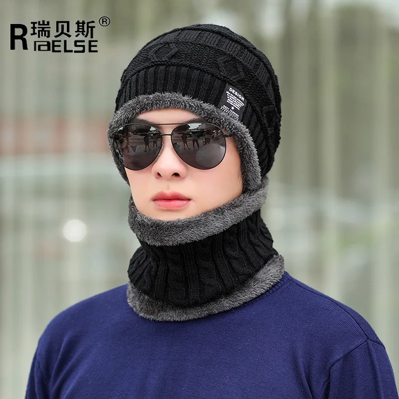 Men's Warm Stylish Winter Knitted Hat Scarf Set 3D Embroidered Digital ...