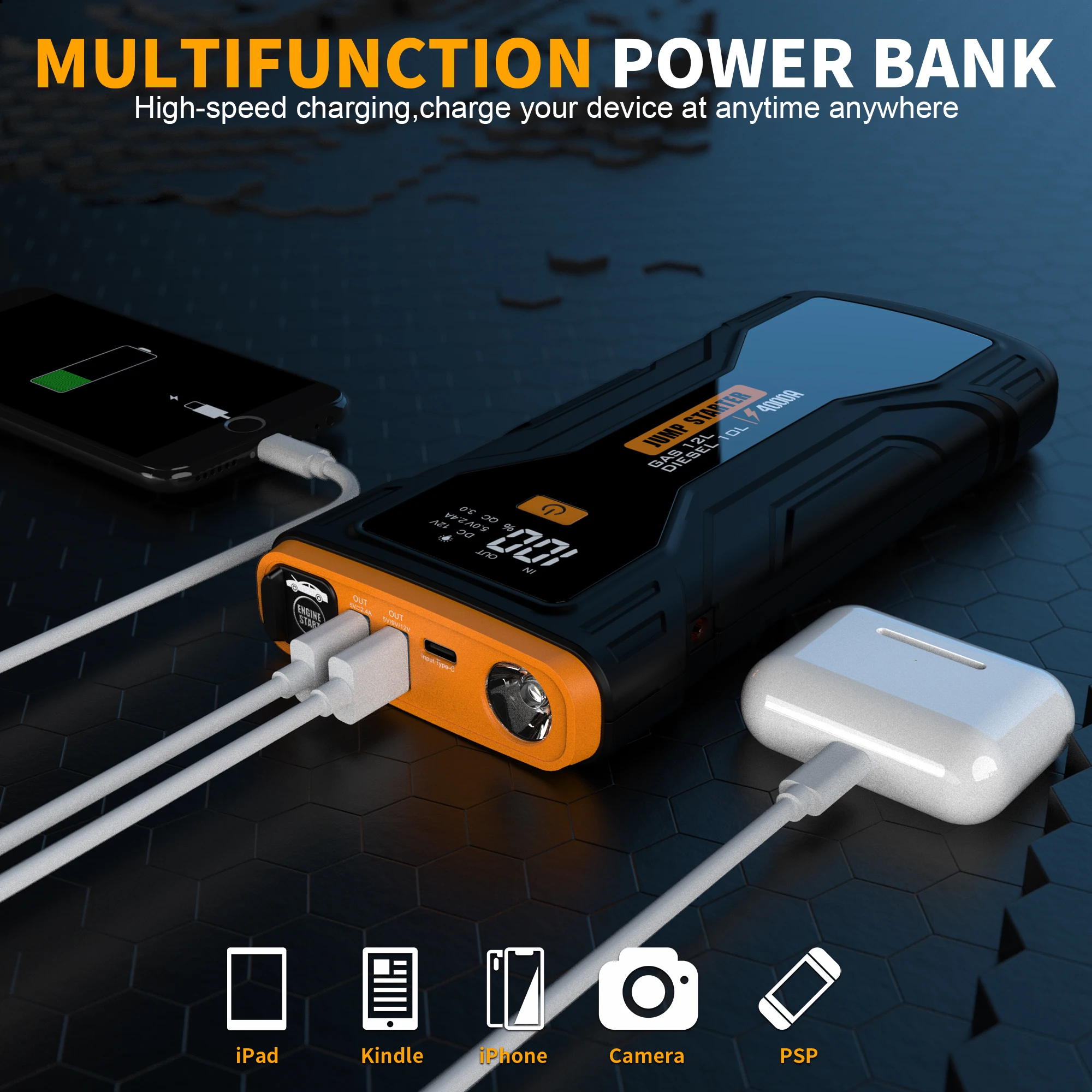 16000mah Jump Starter with 4000A Peak Current - Reliable Car Booster