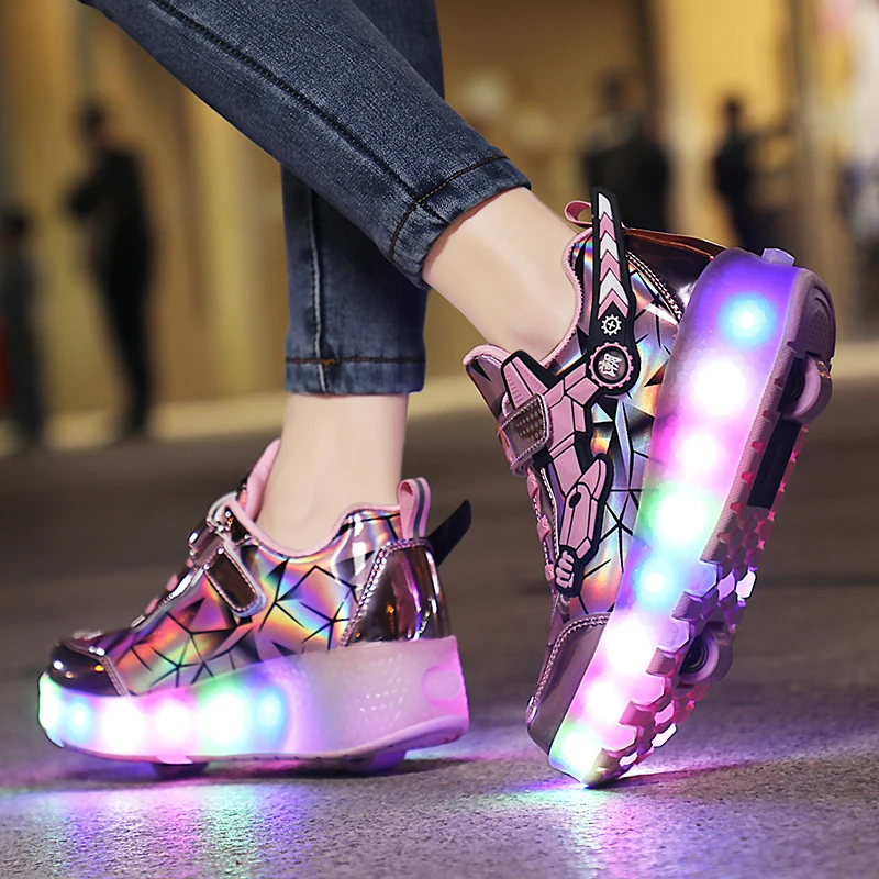 Wholesale Retractable 2 Wheel Roller Shoes Fashion Led Unisex Shoes ...