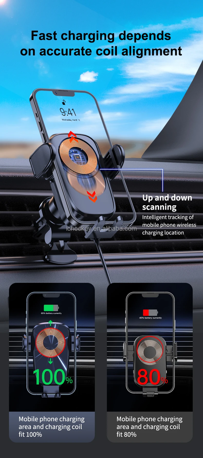 Fast 15w Car Wireless Charger Holder Auto Moving Coil Wireless Car ...