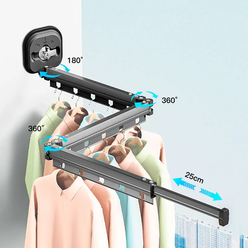 Folding Extendable Clothes Hanger - Wall Mount Drying Rack