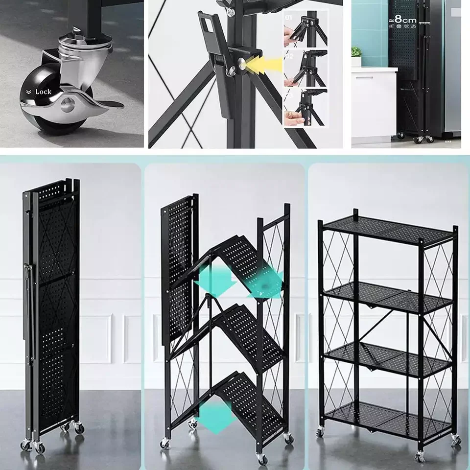 Custom Home Foldable Metal Shelving Kitchen Living Room Mobile Storage ...